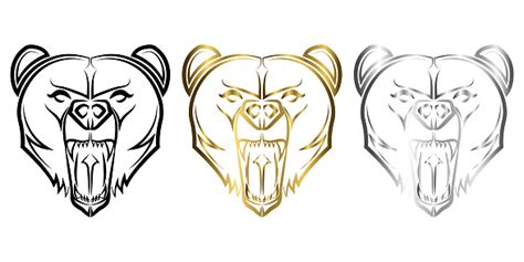 3 가지 칼라 블랙 골드와 실버 라인 아트 곰 머리 좋은 기호 마스코트 아이콘 아바타 문신 문신 T 셔츠 디자인 로고에 대 한