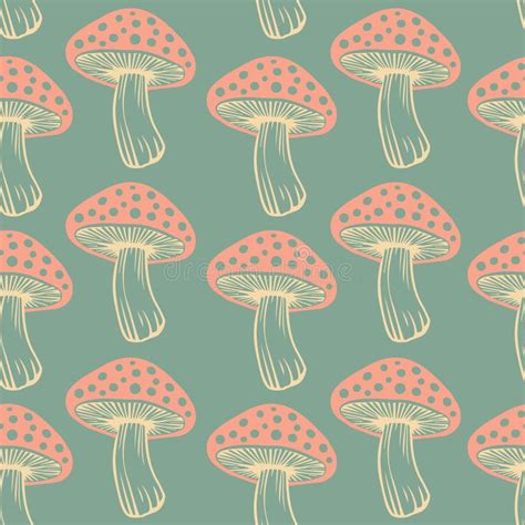Seamless Pattern Vector Flat Fly Agaric Mushroom Amanita Stock Vector Illustration Of Summer