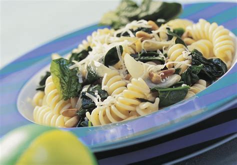 Fusilli Pasta With Spinach Pine Nuts And Gruyère Cheese Cheeses From