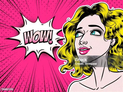 만화 스타일 아름 다운 젊은 여자 말 와우 에 연설 거품 팝 아트 소녀 광고 벡터 일러스트 만화에 대한 스톡 벡터 아트 및 기타 이미지 Istock