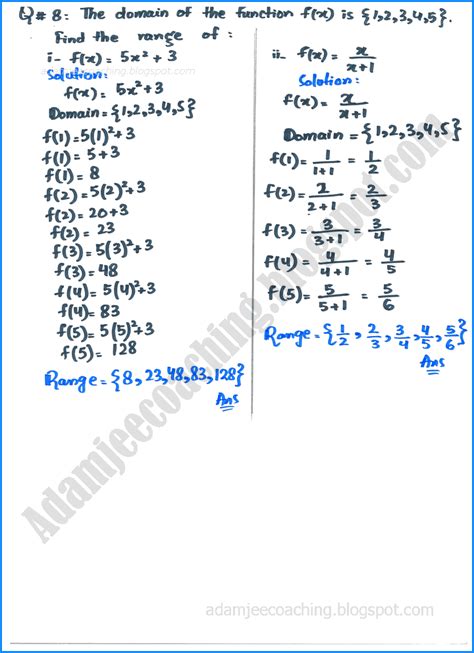Adamjee Coaching Functions And Graphs Exercise Mathematics Th
