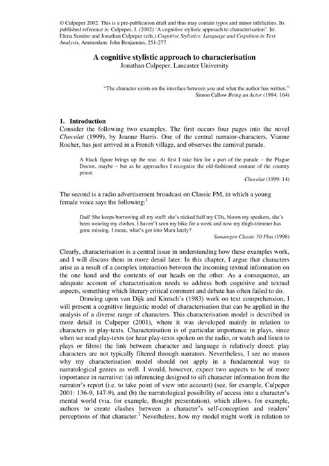 Pdf A Cognitive Stylistic Approach To Characterisation