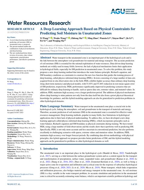 PDF A Deep Learning Approach Based On Physical Constraints For Predicting Soil Moisture In