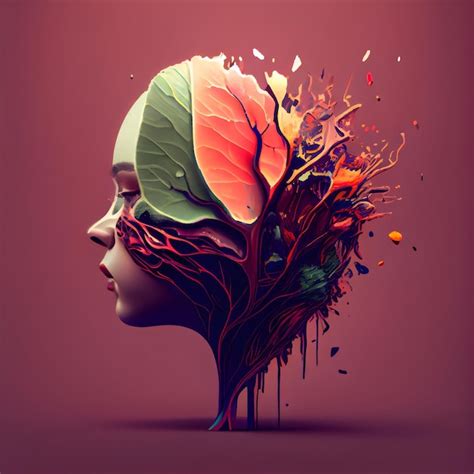 Premium Photo Human Head Made Of Colorful Leaves And Splashes 3d Rendering