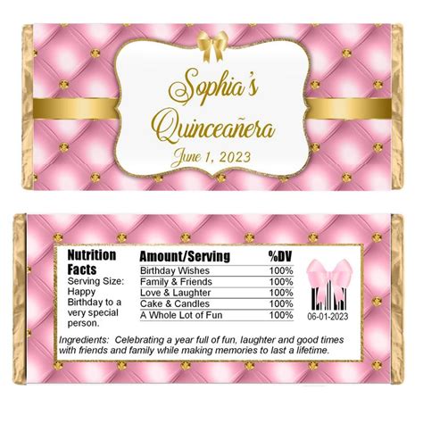 Elegant Pink Candy Bar Wrapper Pink Candy Bar Bar Wrappers Personalized Candy Bars