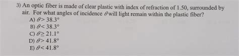 Solved An Optic Fiber Is Made Of Clear Plastic With Index Chegg
