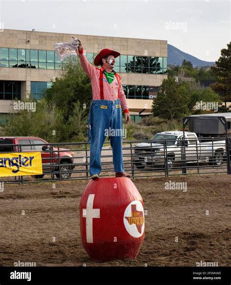 Rodeo Clown Having Fun During Rodeo In Colorado Springs Colo Usa