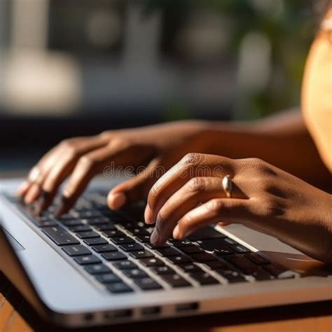 Close Up Of Female Hands Typing On Laptop Keyboard Indoors Ai
