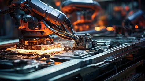 The Cnc Milling Machine Cutting The Metal Part With The Sparking Stock Illustration