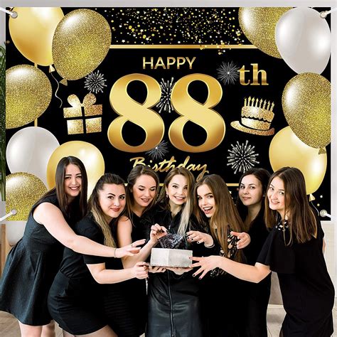 88th Birthday Decorations Happy Birthday 88th Celebration Gold Balloons