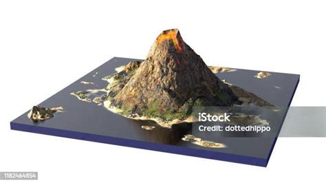 화산 은 용암 흰색 배경에 고립 된 화산과 섬의 단면 모델을 분출 3차원 형태에 대한 스톡 사진 및 기타 이미지 3차원 형태 과학 독일 Istock