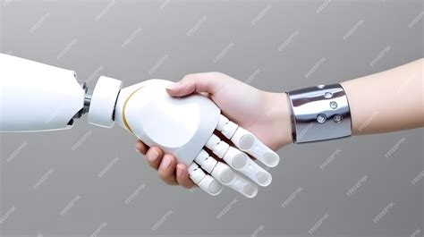Premium Photo Robot And Man Hands In Handshake Ai Technology Development And Human Robot
