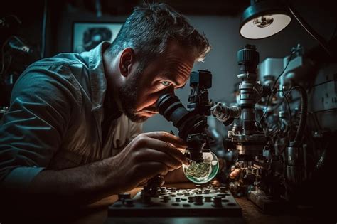 Premium Ai Image Shot Of A Scientist Using A Microscope In The Lab Created With Generative Ai