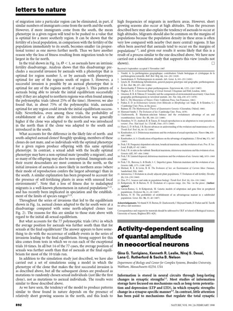 Turrigiano Et Al 1998 Activity Dependent Scaling Of Quantal Amplitude In Pdf Synapse