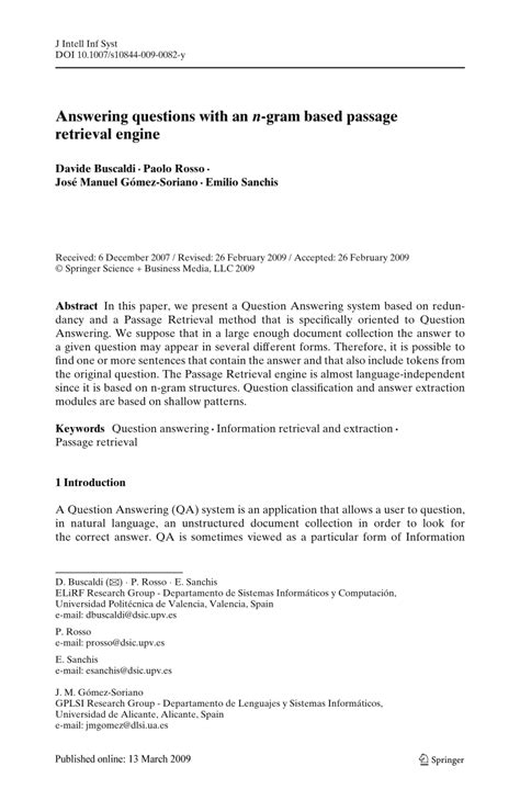 Pdf Answering Questions With An N Gram Based Passage Retrieval Engine