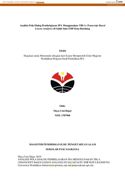 Pdf Analisis Pola Dialog Pembelajaran Ipa Menggunakan Tbla