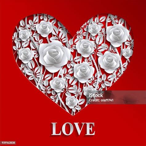 발렌타인 데이 로즈 빨간색 배경에 종이 예술과 공예 스타일 2월에 대한 스톡 벡터 아트 및 기타 이미지 2월 꽃 식물 낮 Istock