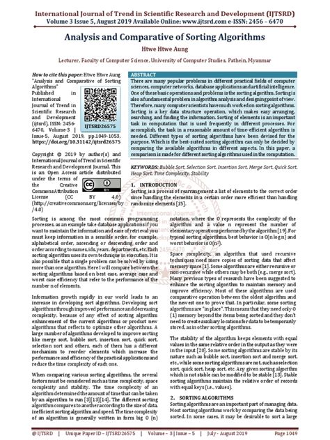 Analysis And Comparative Of Sorting Algorithms Pdf Time Complexity Computer Science