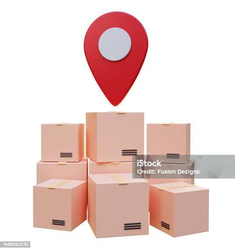 화물 운송 물류 및 유통 개념 목적지를 보여주는 위치 포인터가 있는 판지 상자 온라인 주문 추적 개념입니다 웹 페이지 앱 디자인 3d 렌더링 3차원 형태에 대한 스톡 사진