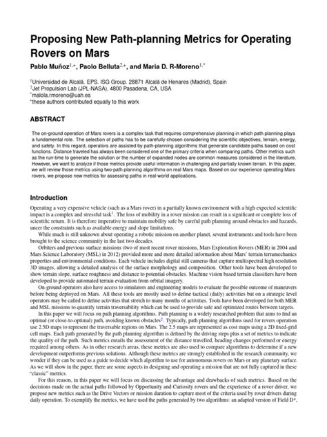 Proposing New Path Planning Metrics For Operating Rovers On Mars Pdf Rover Space