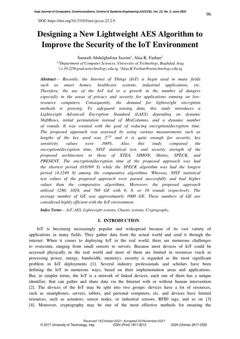 Pdf Designing A New Lightweight Aes Algorithm To Improve The Security Of The Iot Environment