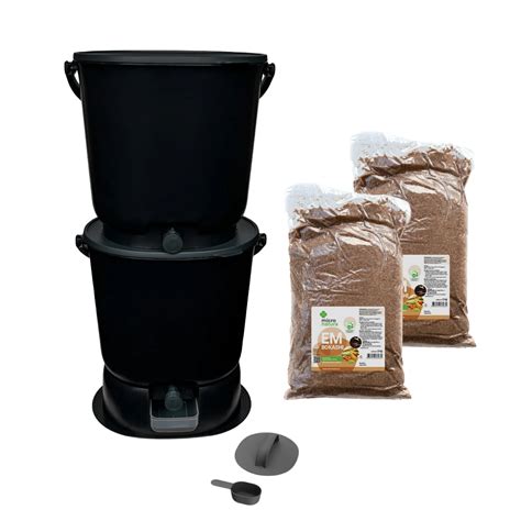 Organko Essential Set 2 X Bokashi Kompostnik 2 X 15 3 L črn Em