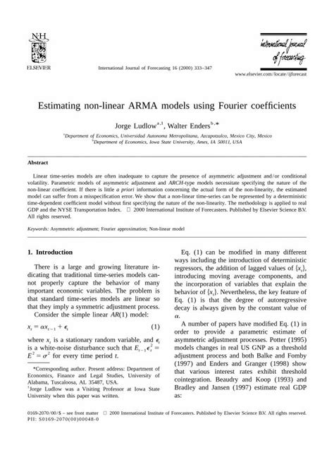 Pdf Estimating Non Linear Arma Models Using Fourier Coefficients