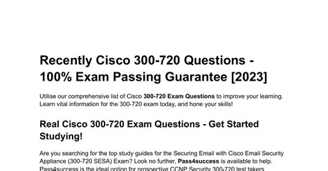 Recently Cisco 300 720 Questions 100 Exam Passing Guarantee 2023
