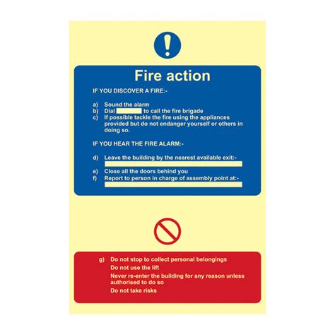 Centurion Fire Action Procedure Sign Flexible Photoluminescent