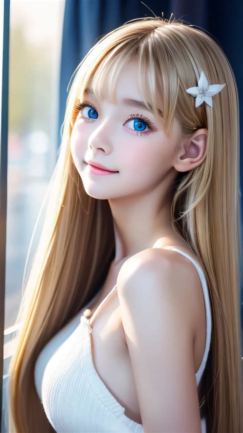 A Woman With Long Blonde Hair And Blue Eyes Posing For A Picture