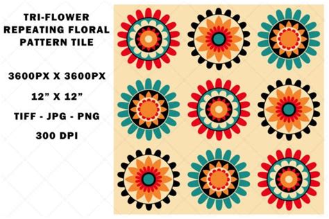 Tri Flower Colorful Repeating Pattern Graphic By Karma Genie · Creative