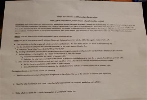 solved simple 1d collisions and momentum conservation htt