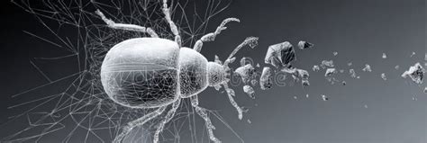 3d Wireframe Of A Bug Symbol Disintegrating Into Particles Against A