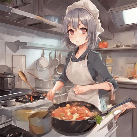 Premium Ai Image Anime Girl Cooking In The Kitchen Wallpaper
