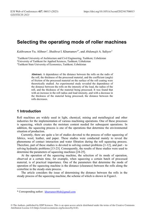 pdf selecting the operating mode of roller machines