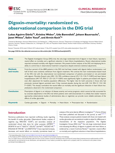 Pdf Digoxin Mortality Randomized Vs Observational Comparison In The Dig Trial