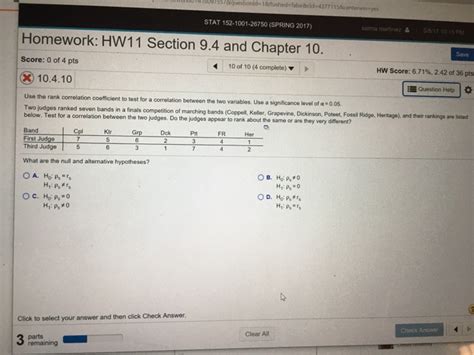 Solved Use The Rank Correlation Coefficient To Test For A Chegg