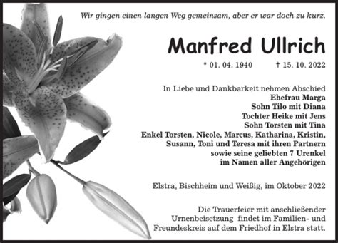 Traueranzeigen Von Manfred Ullrich Trauer Anzeigende