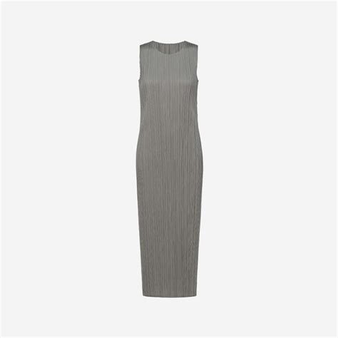 W 플리츠 플리즈 이세이 미야케 베이직 스트레이트 롱 드레스 그레이 Pleats Please Issey Miyake