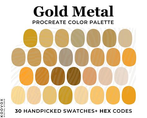 Gold Procreate Color Palette Metallic Yellow Swatches Digital Download Etsy Color Palette