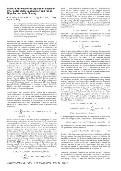 pdf mimo sar waveform separation based on inter pulse phase