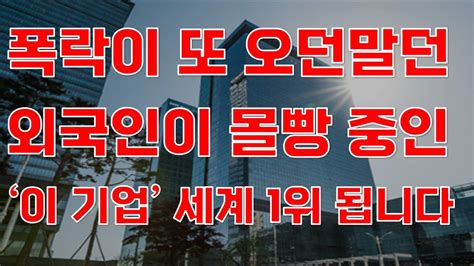 상한가 폭락이 또 오던말던 외국인이 몰빵 중인 이 기업 세계 1위 됩니다 주식전망 2024년주식전망 6월주식전망 대폭락 Youtube