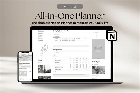 Minimal Notion Life Planner Template Aesthetic All In One Notion