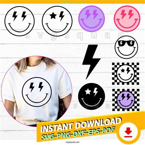 Smiley Lightning Bolt Svg Png Smiley Face Bundle Svg Cricut