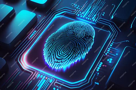 Premium Photo Biometrics Identification And Cyber Security Concept Glowing Neon Fingerprint On