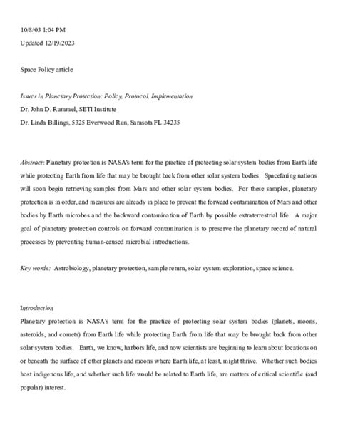 Doc Planetary Protection