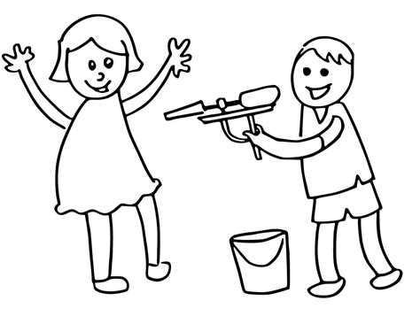 ภาพระบายสีเล่นน้ำ วันสงกรานต์ ดาวน์โหลด พิมพ์ หรือระบายสีออนไลน์ได้ฟรี