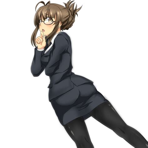 Safebooru Akizuki Ritsuko Ass Black Legwear Blush Brown Eyes Brown