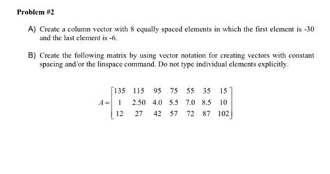 solved problem 2 a create a column vector with 8 equally