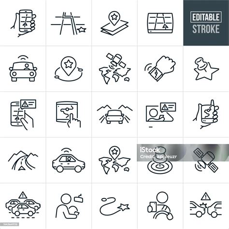 Navigation Thin Line Icons Editable Stroke Icons Include Gps Navigation Gps Navigation Satellite